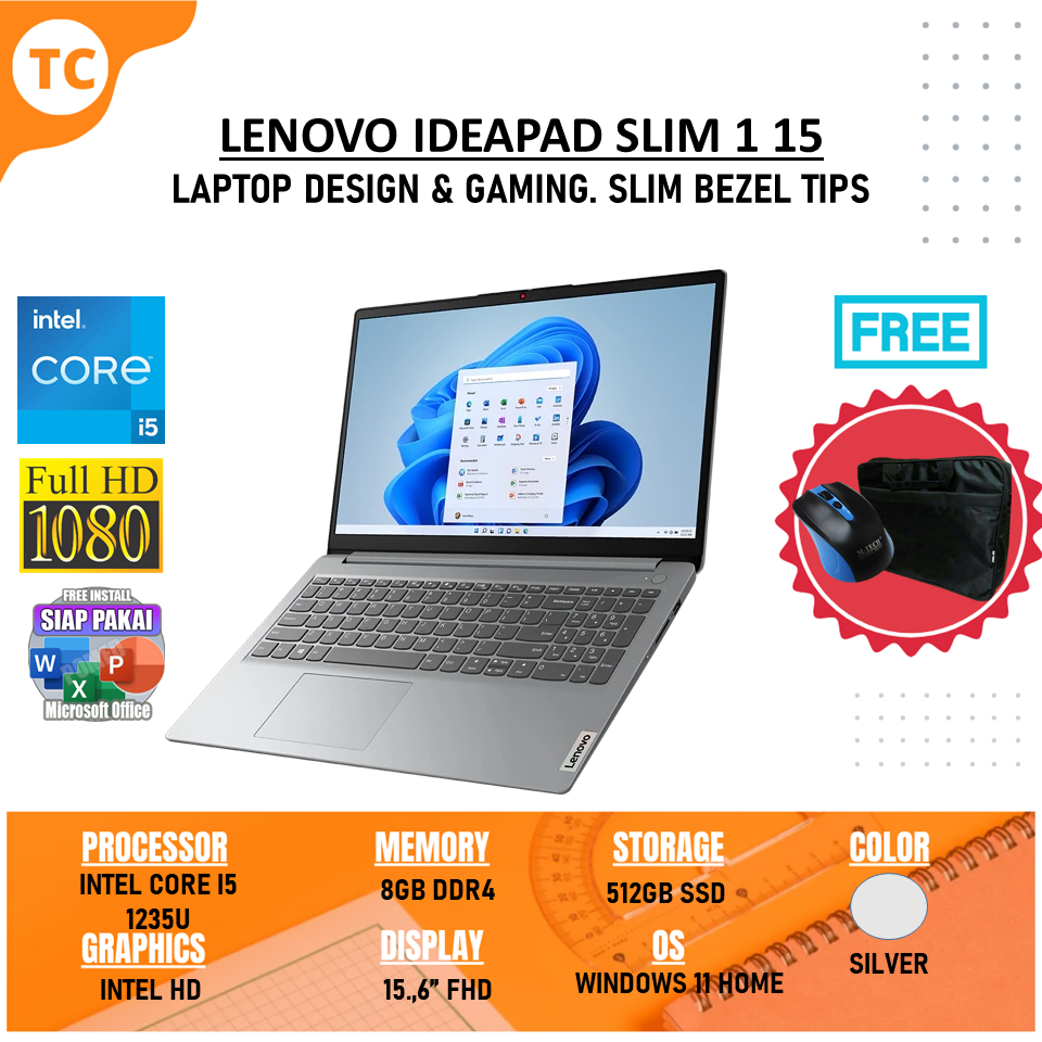 Jual Laptop Slim Murah Lenovo Ideapad Slim 1 15 Core i5 1235U 16GB 1TB ...