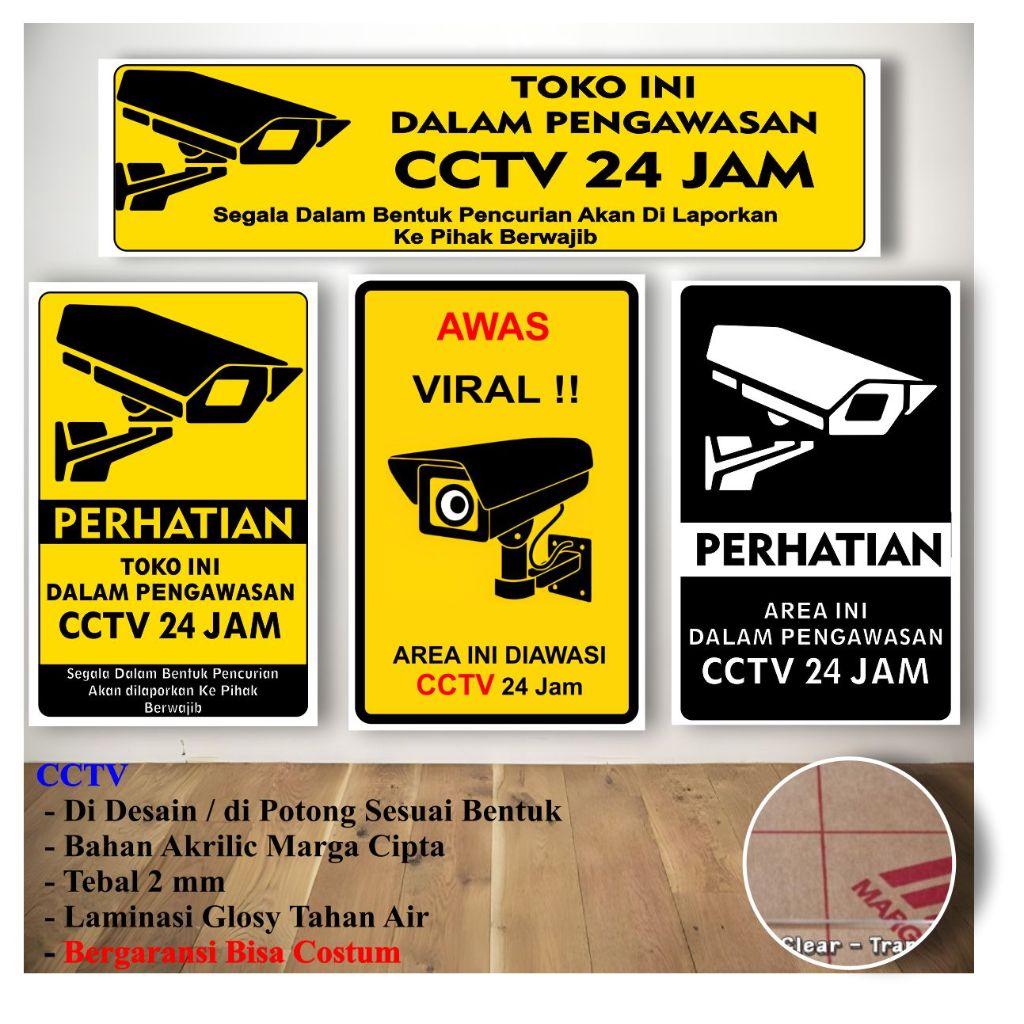 Jual SIGN BORD CCTV akrilic / Rambu CCTV / Area Diawasi CCTV | Shopee ...