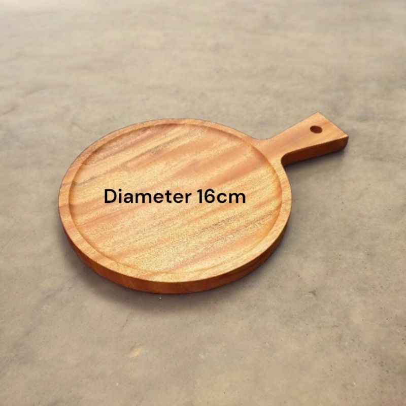 Jual piring kayu jati / piring teflon / piring steak / pizza tray D16cm ...