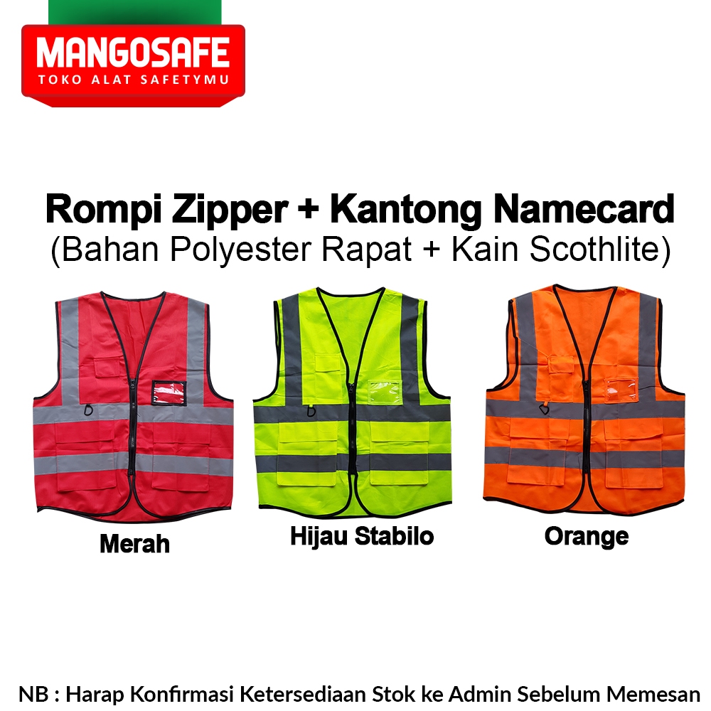 Jual Rompi Proyek Polyester Zipper Hijau Merah Orange Stabilo Dual ...