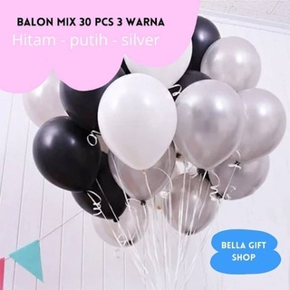 Jual 30 pcs Paket Balon Latex Doff Metalik Putih Hitam Silver Mix ...