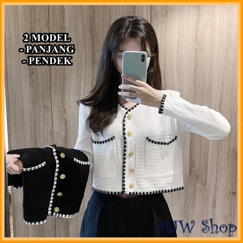 Jual AJW Cardigan Rajut Korean Style Lengan Panjang Import Premium Mewah dan Elegan XR | Kardi ...