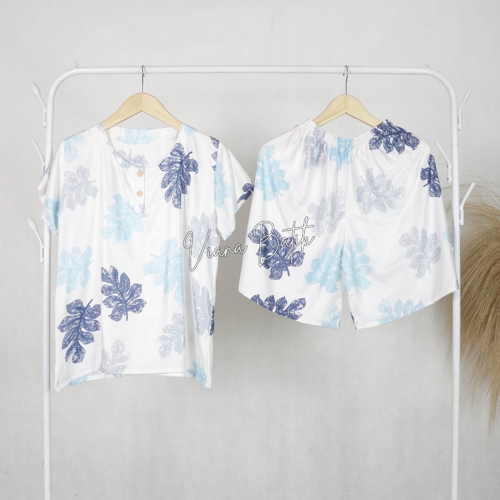 Jual Setelan Baju Tidur Wanita One Set Celana Pendek Bahan Rayon Motif Daun | Shopee Indonesia