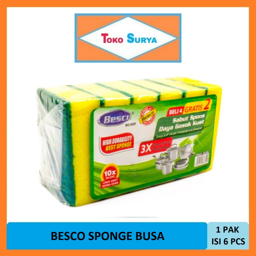Jual Besco Sponge Busa BC-689 Spons Cuci Piring 1 Pak x 6 Pcs | Shopee ...