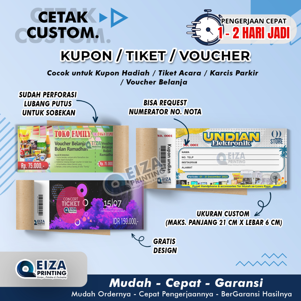 Jual CETAK KUPON UNDIAN / KARCIS PARKIR / TIKET KONSER ACARA (isi 50 Lembar) | Shopee Indonesia