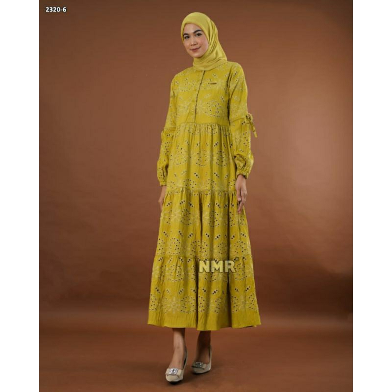 Jual NMR MIDI Dress Cotton Bordir Bolong Premium Full Furing V2320 ...