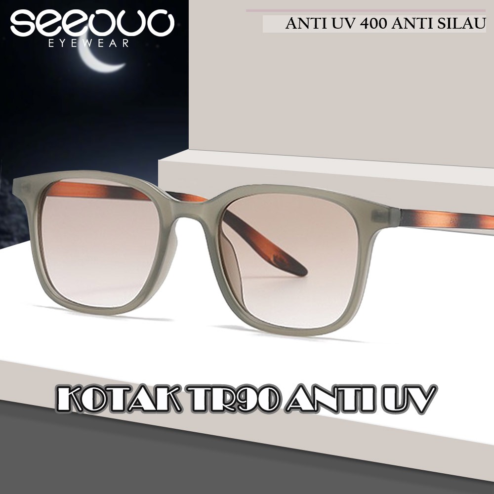Jual Seeouo Kacamata Sunglasses Kotak Anti Uv 400 Simple Fashion Pria Wanita Tr90 Ringan ...