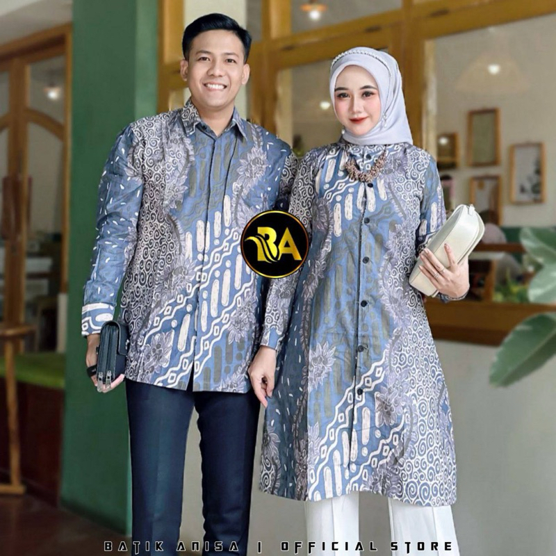 Jual Batik Tunik Couple Modern Set Pakaian Couple Kemeja Batik Pria Panjang Atasan Batik Couple ...