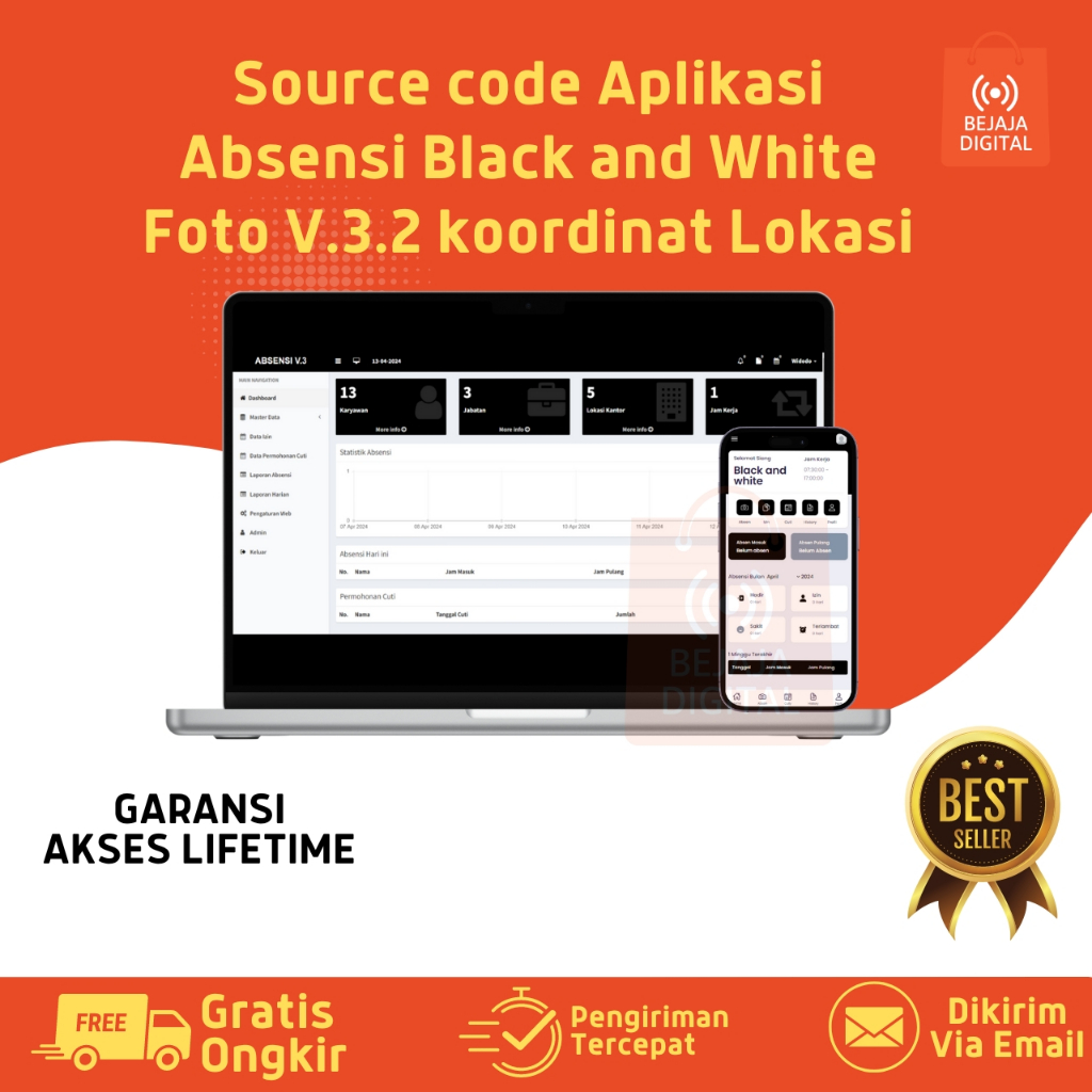 Jual Source code Aplikasi Absensi Black and White Foto V.3.2 koordinat ...