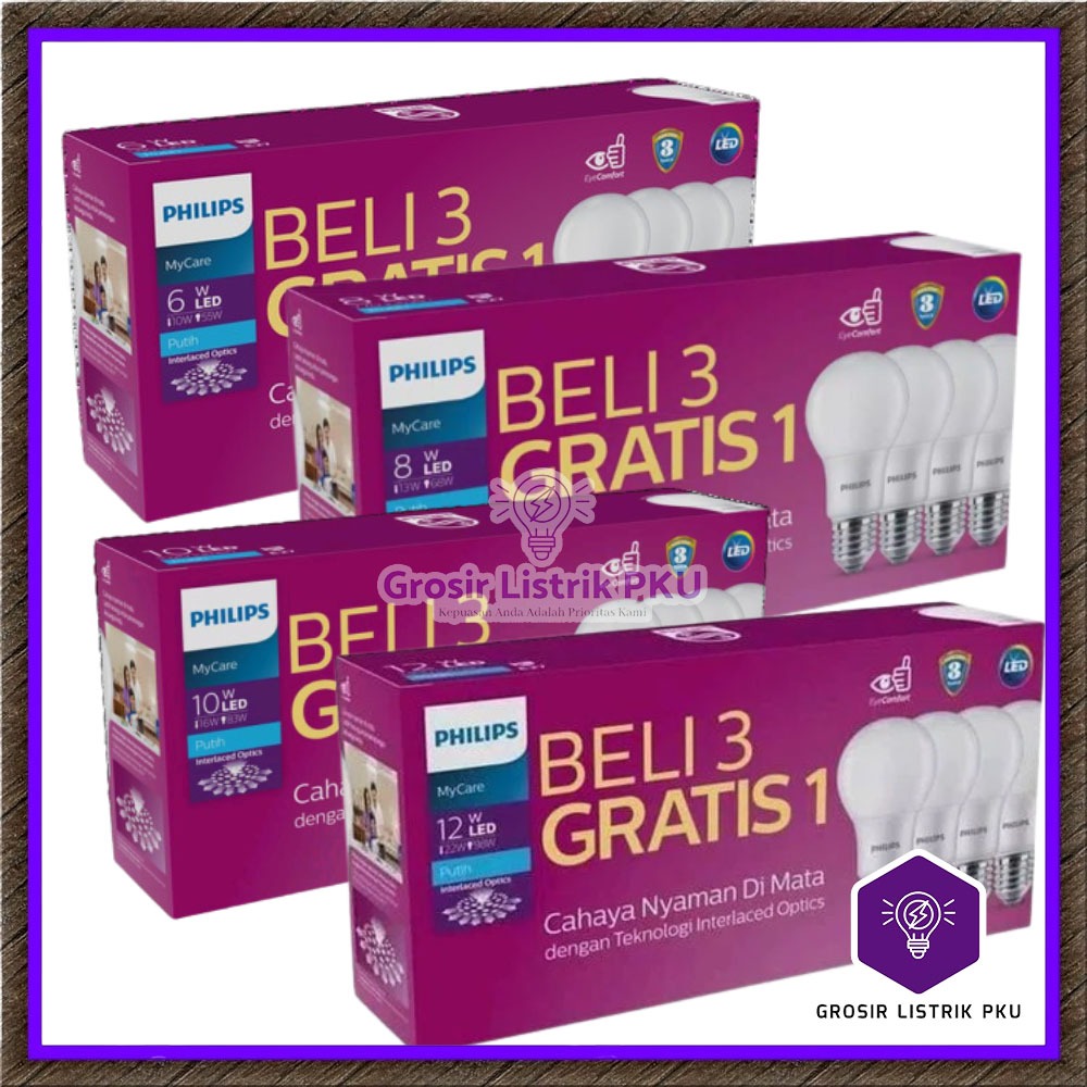 Jual Lampu Philips LED Bulb MyCare 6W 8W 10W 12W Paket Multipack Putih 4pcs Original Bergaransi ...