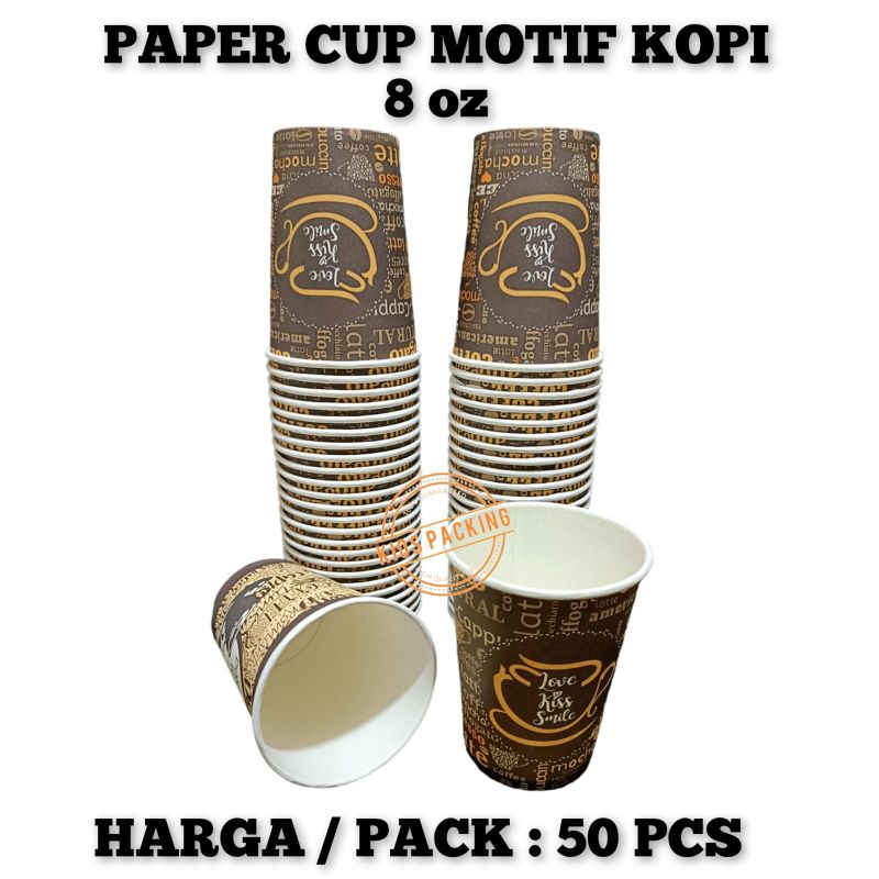 Jual Paper Cup Motif 8oz Isi 50pcs / Gelas Kertas Motif Kopi 8 oz Isi 50 pcs | Shopee Indonesia