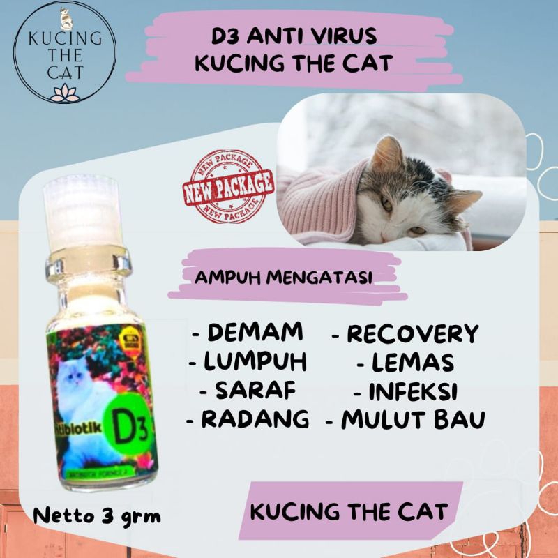 Jual d3 kucing - obat antibiotik d3 vitamin kucing muntah flu dan batuk ...