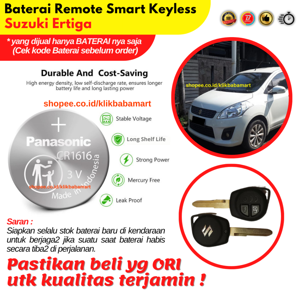 Jual BATERAI REMOT MOBIL SUZUKI ERTIGA REMOTE KEYLESS FOB SMARTKEY ...