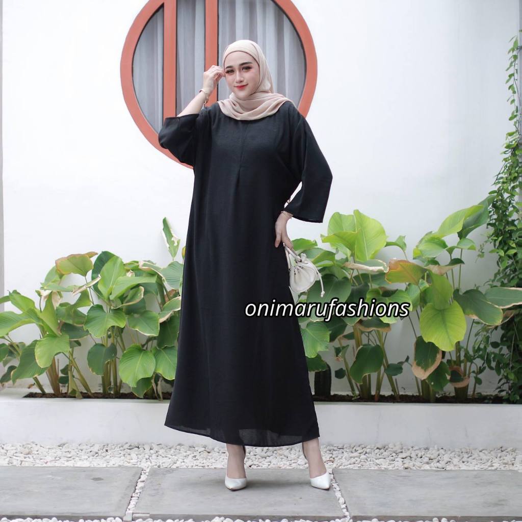 Jual Daster Gamis Crinkle Polos Kekinian Lengan Tangan 3/4 Panjang ...