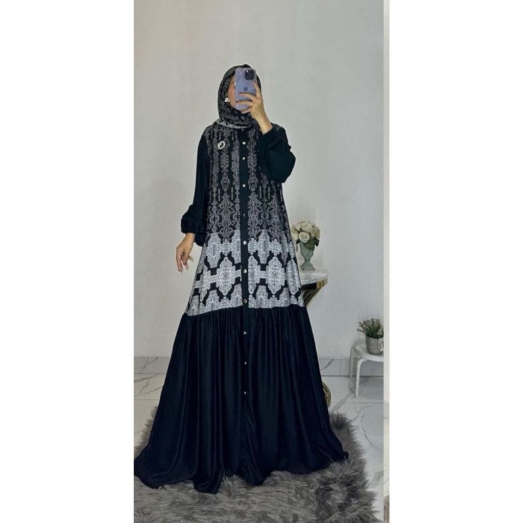 Jual Sulmitcollection Gamis Turkey Amara Set Hijab Gamis Hitam Cream ...