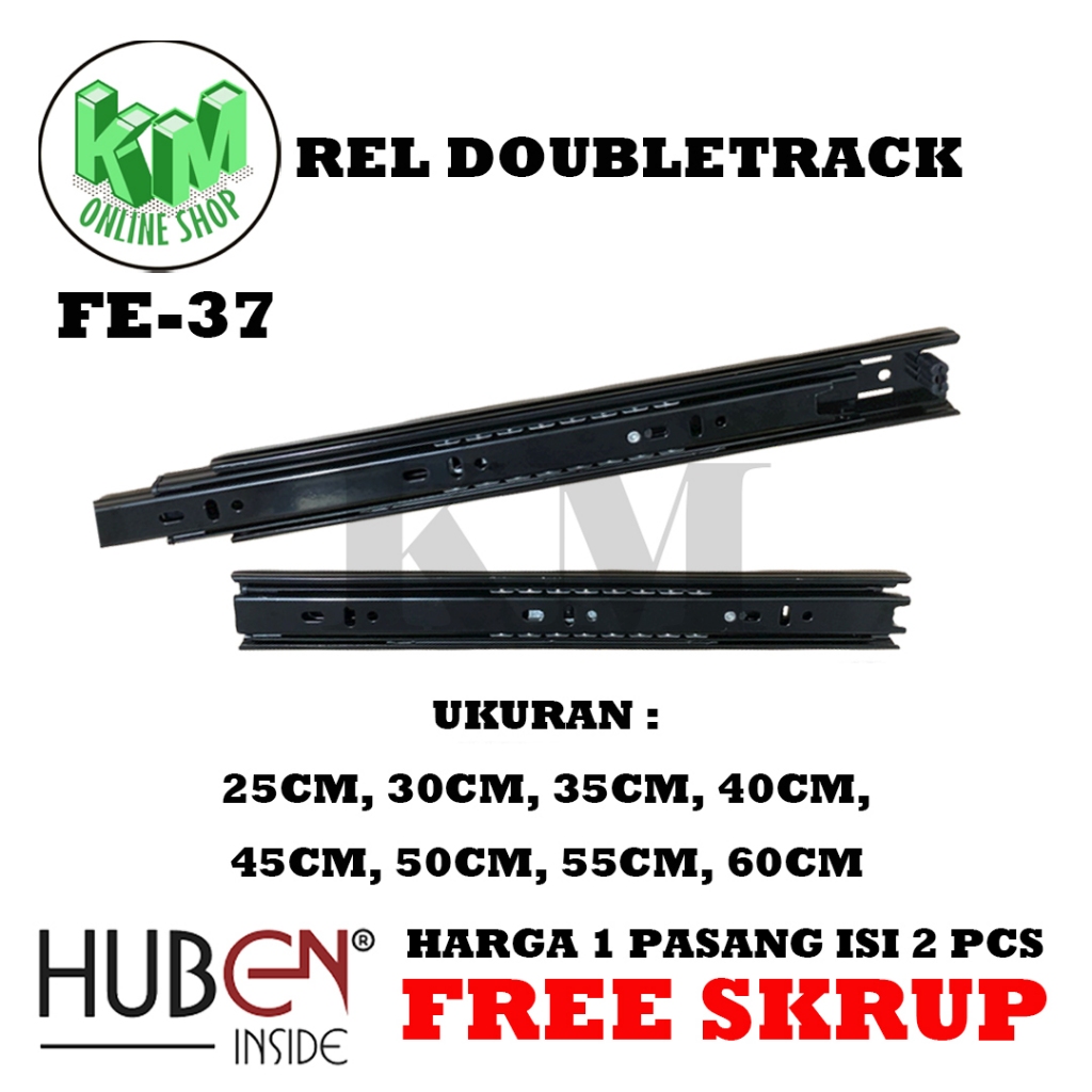 Jual Rel Laci Huben Hitam FE 37 Full Extension Double Track Rel Laci 25 ...
