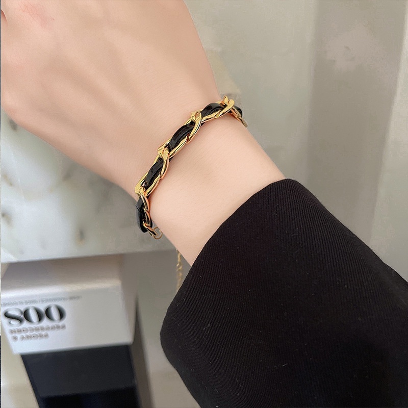 Jual Gelang titanium tahan karat kulit hitam vintage untuk wanita cocok ...