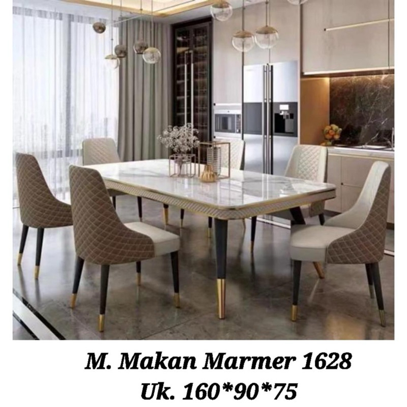 Jual Meja Makan Import - Top Table Marmer + 6 kursi - Kaki besi - Kokoh ...