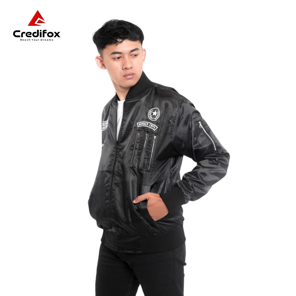 Jual CREDIFOX Jaket bomber pria hitam polos casual / Jacket motor ...
