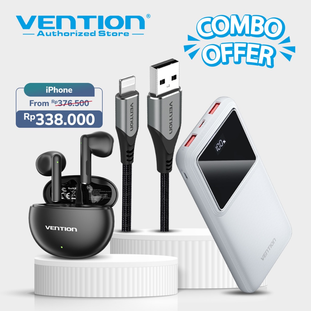 Jual Parcel Gadget Premium Vention Powerbank + TWS + Kabel Data Type C ...