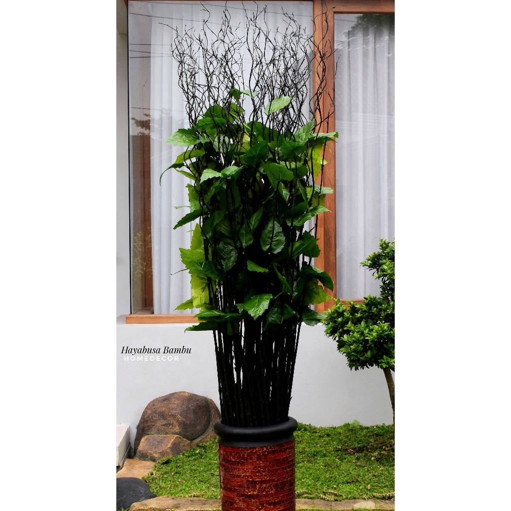 Jual Perlengkapan Rumah Bunga Dekorasi 25 Btg Bambu Ulir Hitam Daun ...