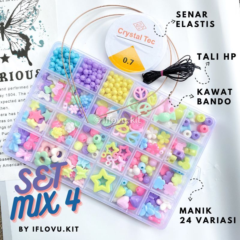 Jual Manik Manik 1 Set Kotak Lengkap + Senar Elastis + Tali Gantungan ...