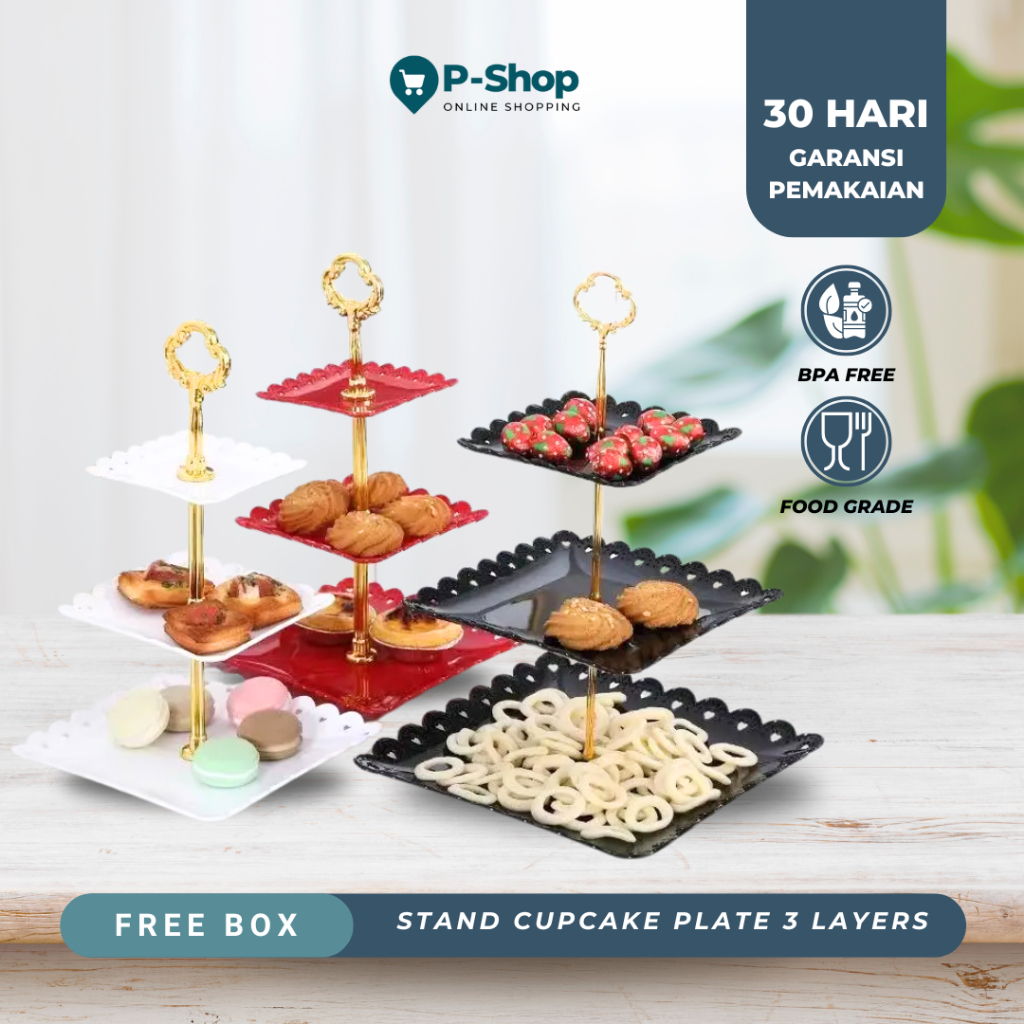 Jual Piring Rak Tingkat 3 Susun Tempat Makan Kue Buah Cake Plate Stand Food Display | Shopee ...