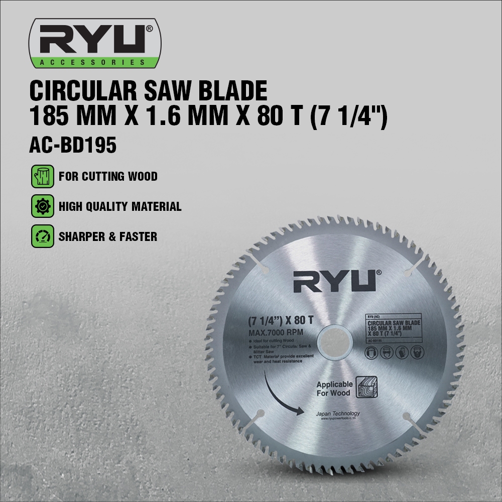 Jual RYU CIRCULAR SAW BLADE 185 MM X 1.6 MM X 80 T (7/14") | Shopee ...