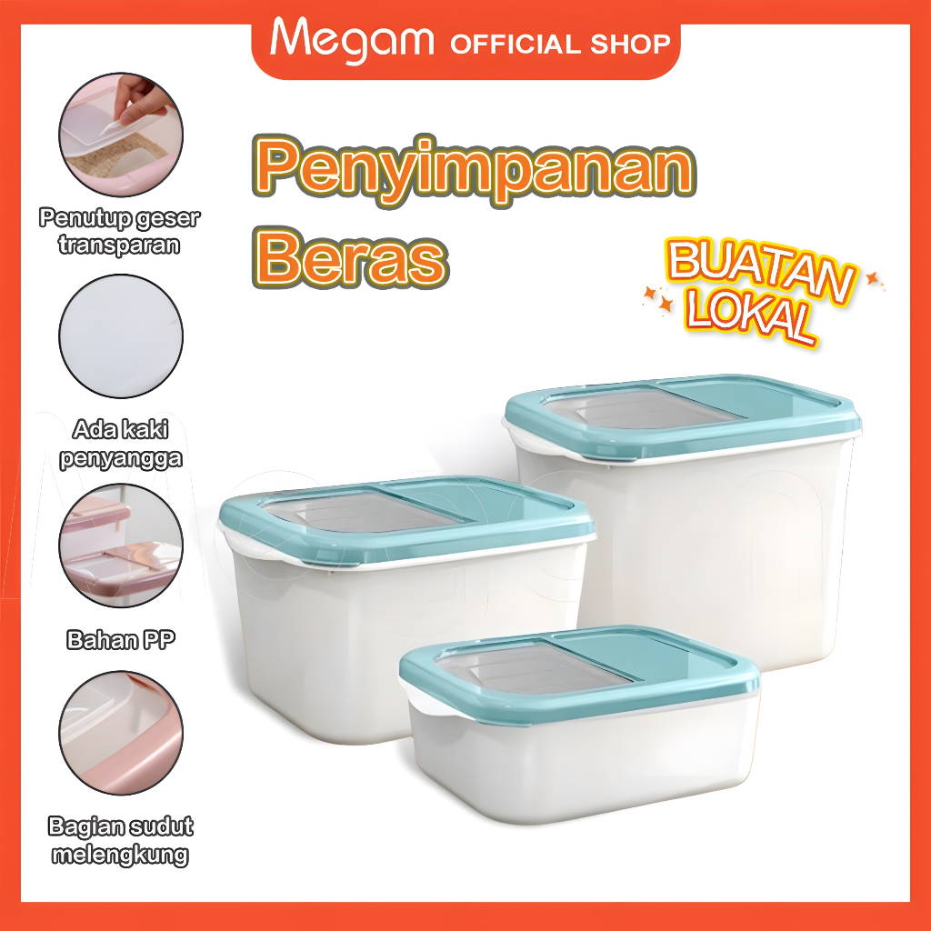 Jual 【BELI LOKAL】Megam Rak Penyimpanan Beras Box Kontainer Beras Kacang ...