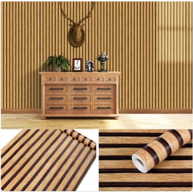 Jual Wallpaper Sticker Dinding Panel Garis Coklat Tua 9m X 45cm ...