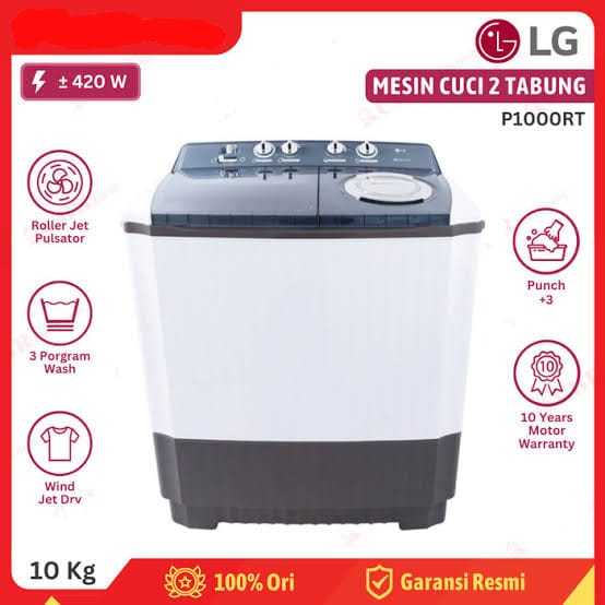 Jual Mesin Cuci LG 10kg P1000RT / 1000RT / 1000 RT 2 Tabung dengan 3 ...