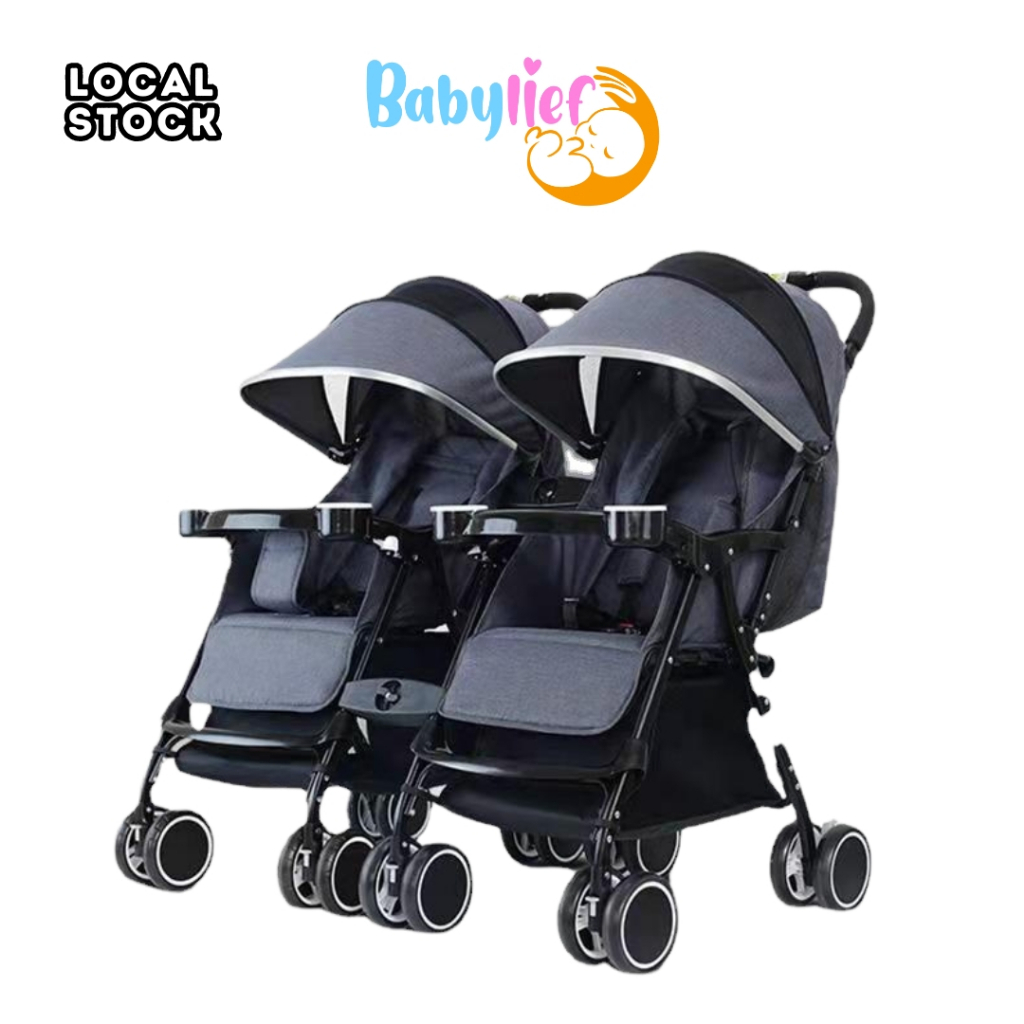 Jual Babylief Stroller Bayi 4 Roda Twin, Lipat Satu Klik, 360° Swivel ...