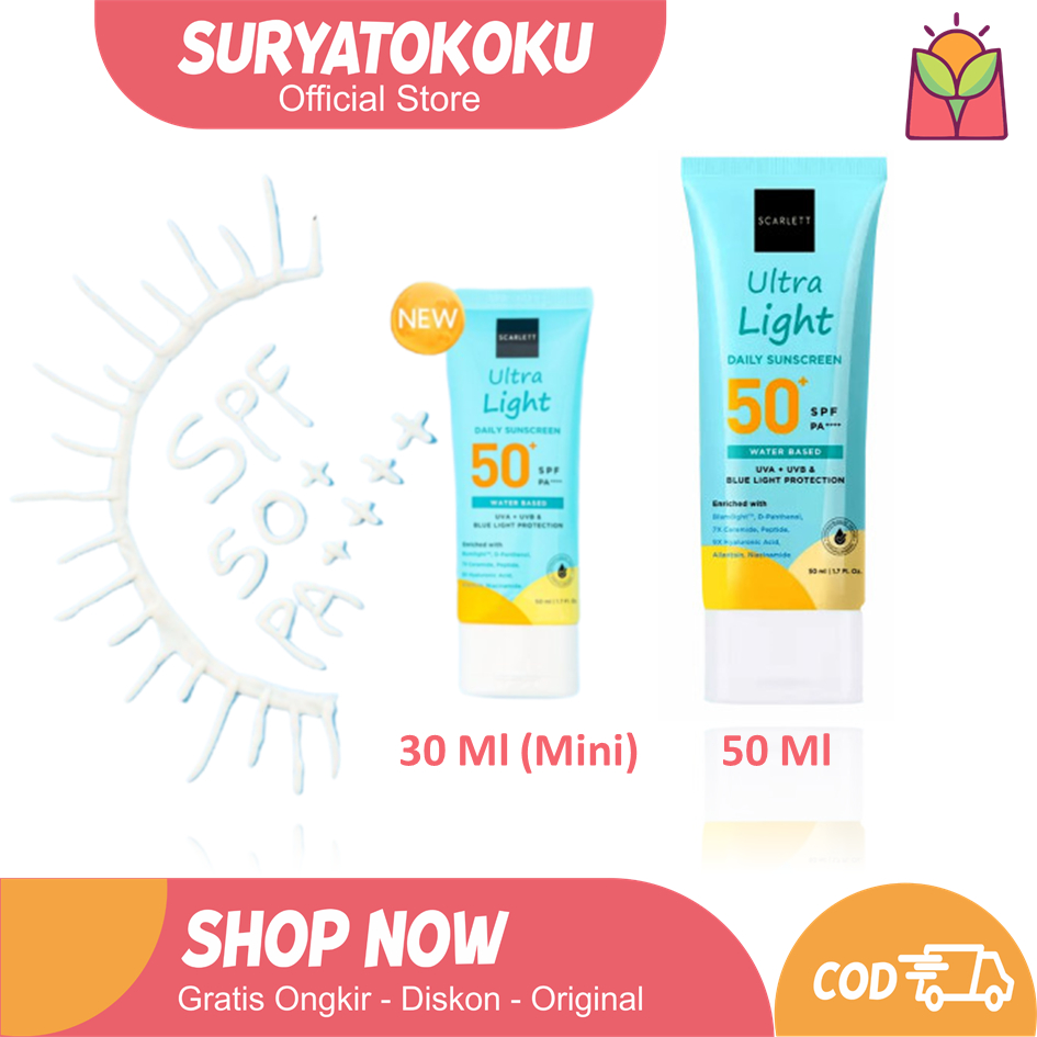 Jual Scarlett Whitening Ultra Light Daily Sunscreen SPF 50+ PA++++ 50ml | Shopee Indonesia