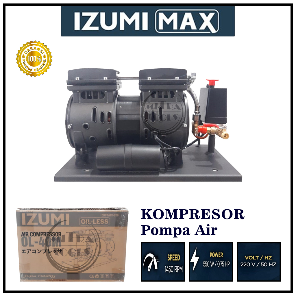 Jual IZUMI OL-40M Mesin Pompa Air Kompresor Oilless 0.75HP 550 Watt Air Compressor OL 40M OL40M ...
