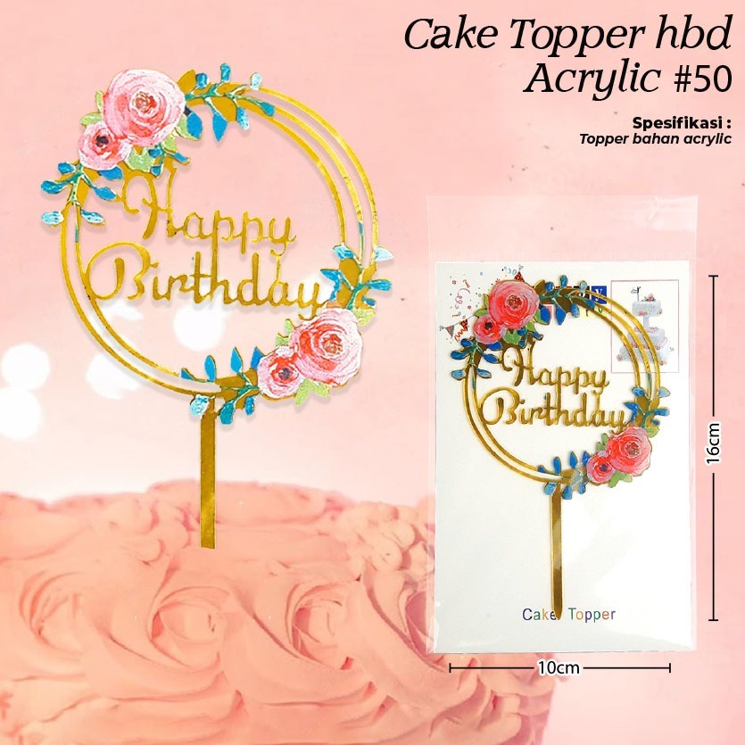 Jual Cake Topper HBD Acrylic 50| 51| 52| 53| 54| 55| 56| 57| 58| Topper ...