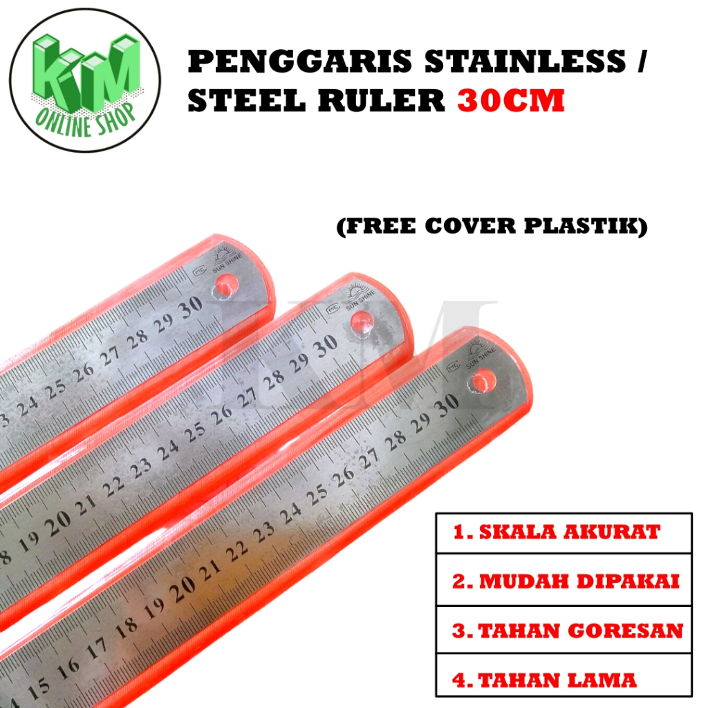 Jual Penggaris Stainless 30 CM / Penggaris Tukang / Stainless Steel Ruler / Penggaris Ukur ...