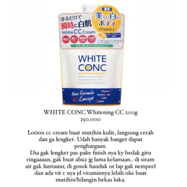 Jual White Conc CC Cream Body Brightening Whitening Pemutih 200g Japan ...