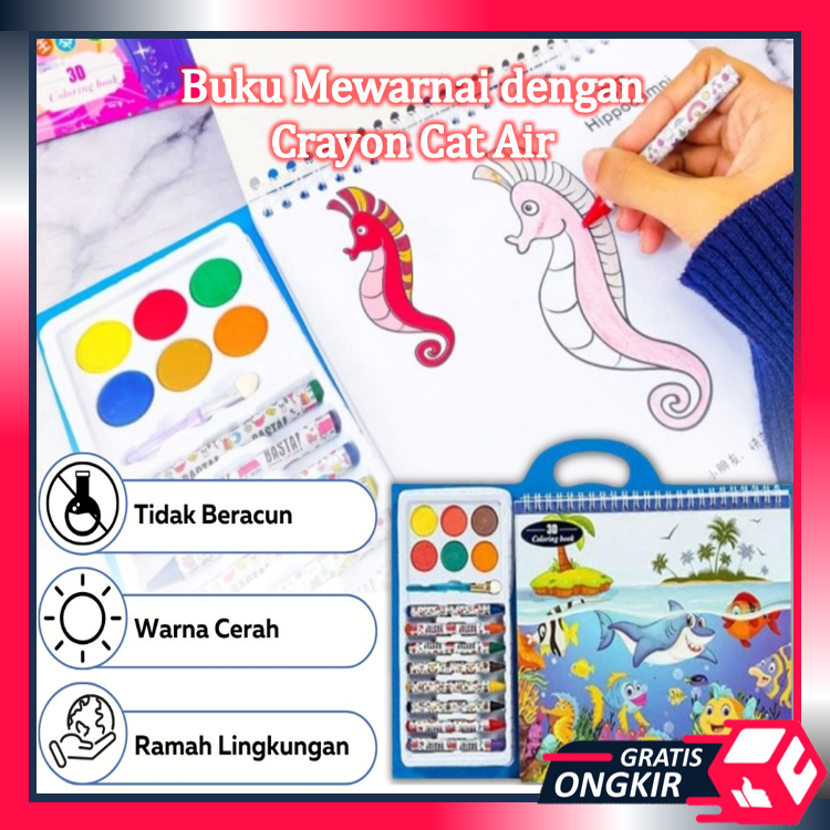 Jual Gratis Ongkir - S6151 Buku Mewarnai 3D dengan Crayon Cat Air / Set ...