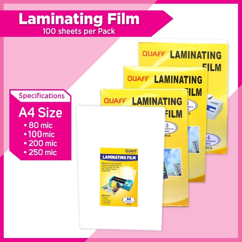 Jual QUAFF Kertas Laminating Film Plastik Laminating A4 100pcs ||80 Microns//100 Microns//200 ...