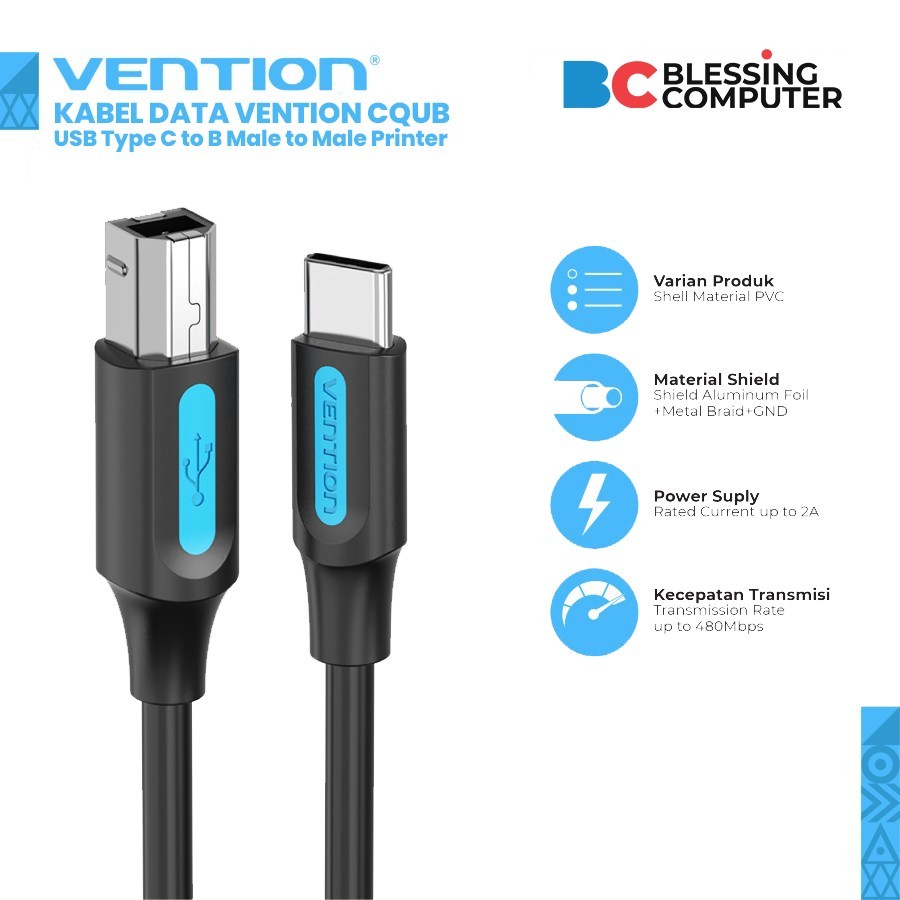 Jual KABEL DATA VENTION CQUB 1 METER USB Type C to B Male to Male ...