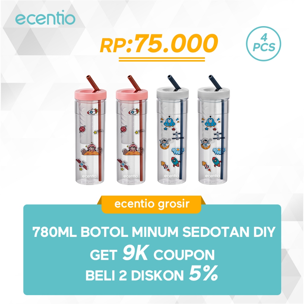 Jual 【grosir】ecentio Botol minum sedotan 780ml sticker DIY Dilengkapi filter bottle minum big ...