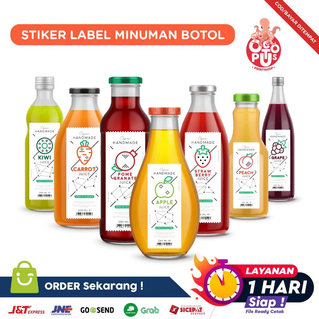 Jual STIKER LABEL MINUMAN BOTOL 1 LITER KALE ALMOND ROUNDED/PERSEGI ...