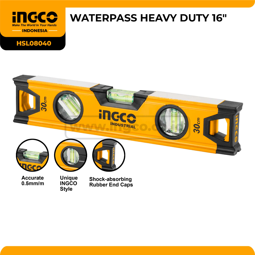 Jual Waterpass 40cm Tebal INGCO HSL08040 Spirit Level Heavy Duty 16 ...