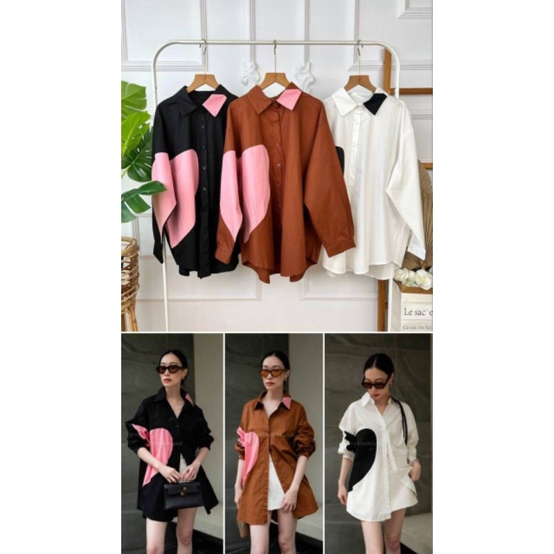 Jual 04585 Kemeja Jumbo Wanita Premium/Kemeja Oversize Two Tone Color ...