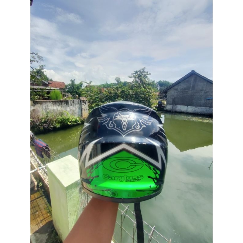 Jual HELM CROSS CARGLOSS TIMBERWOLF HIJAU HITAM SECOND | Shopee Indonesia