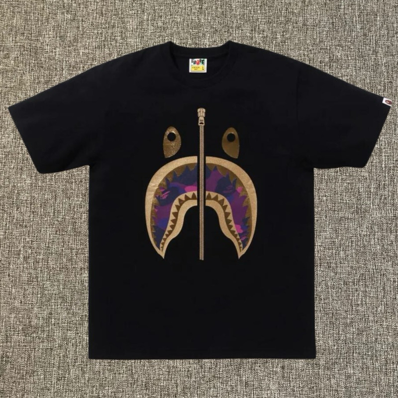 Jual Bape Gold Purple Camo Shark Tee Black Original | Shopee Indonesia