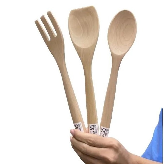 Jual Sendok Masak Kayu Garpu Penggorengan - Sendok Sudip Kayu Anti ...