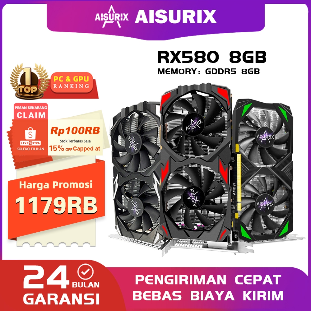 Jual AISURIX VGA Card RX 580 8GB DDR5 256Bit 2048SP HDMI PC Gaming AMD ...