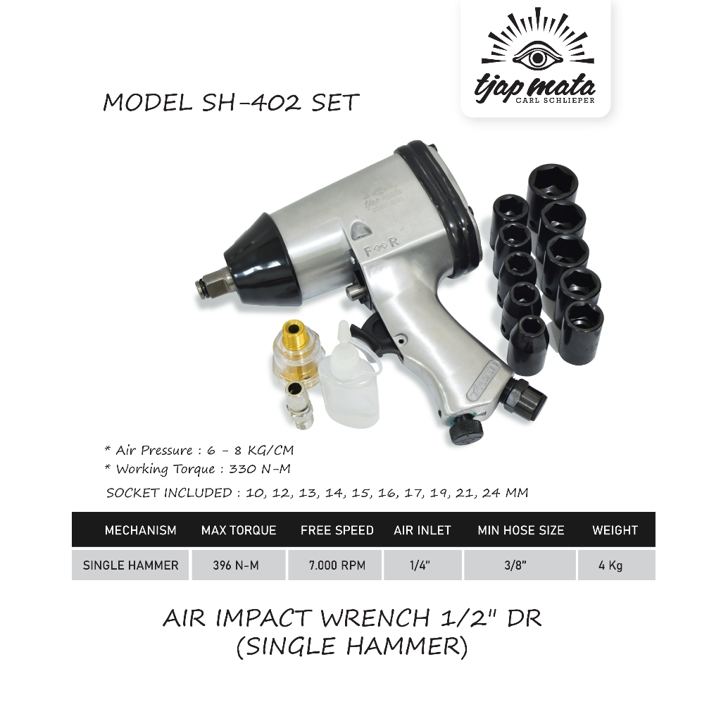 Jual TJAP MATA / CAP MATA Air Impact Wrench Kit / Set 1/2"DR (Single ...