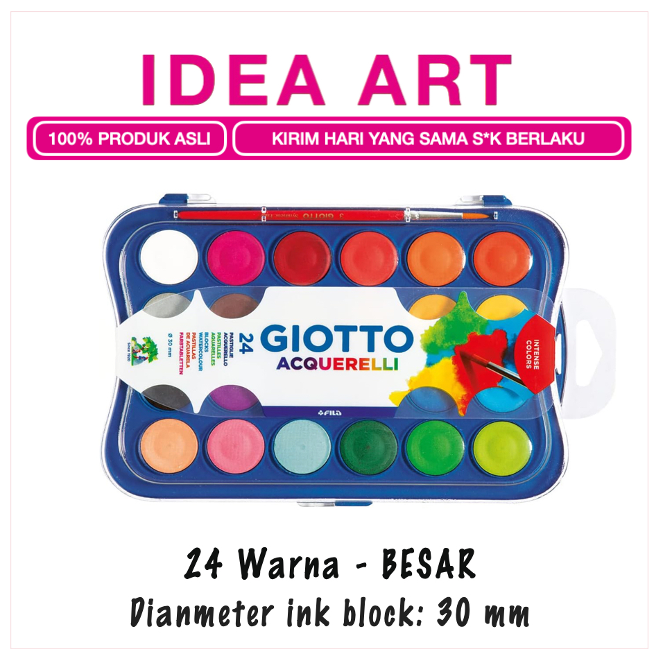 Jual Cat Air Set Giotto Watercolor 24 Warna 30 mm Block Ink Original Non Toxic 352400 Gratis ...